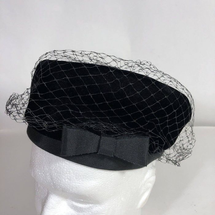 Vintage Vintage Black Velvet Pillbox Hat Bow Ribbon Netting 1950s | Grailed