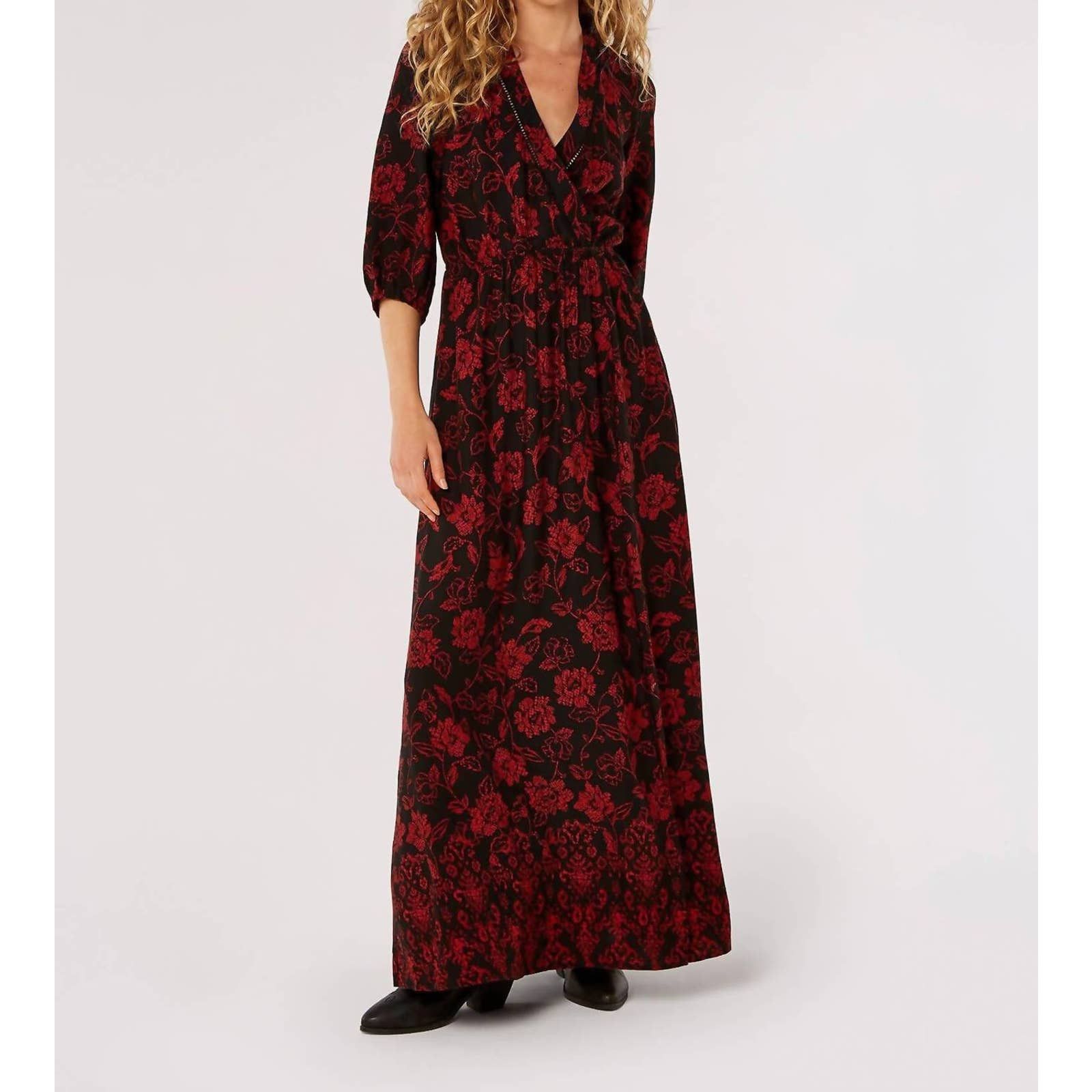 Designer APRICOT Floral Border Wrap Maxi Dress In Rust | Grailed