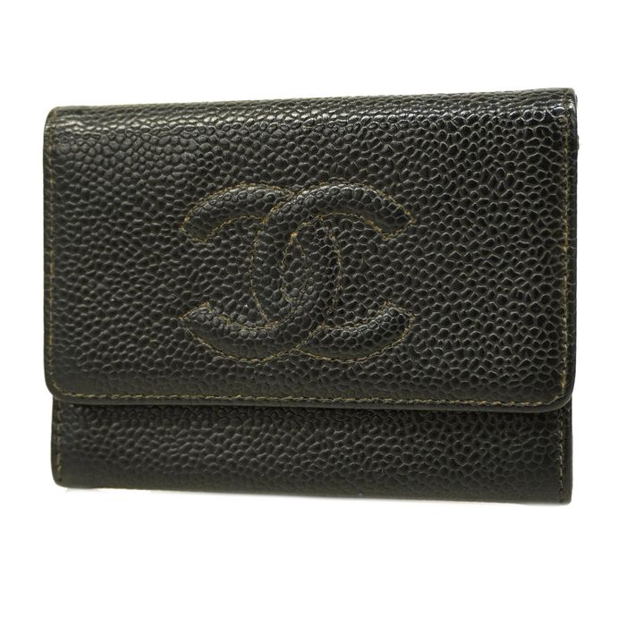 Chanel Auth Chanel Business Card Holder Gold Metal Fittings Caviar ...