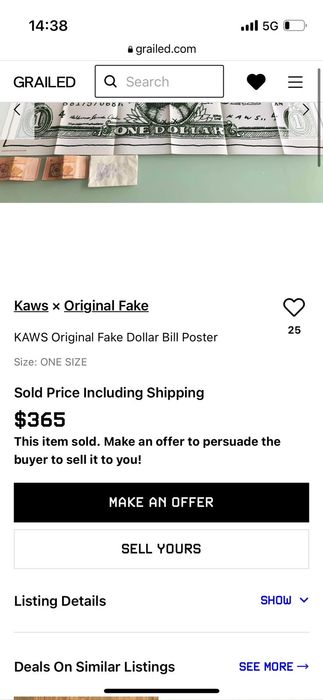 Original Fake KAWS x Original Fake Dollar Bill Poster | Grailed
