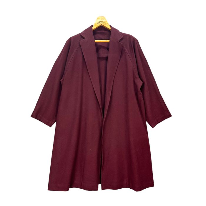 Very Rare ARCHIVES🔥 Y's BUTTONLESS WOOL MAROON OVERCOAT #8393-007 | Grailed
