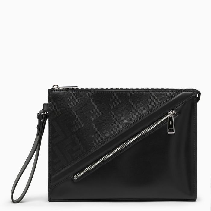 Fendi Fendi Clutch Shadow Diagonal Black Leather | Grailed