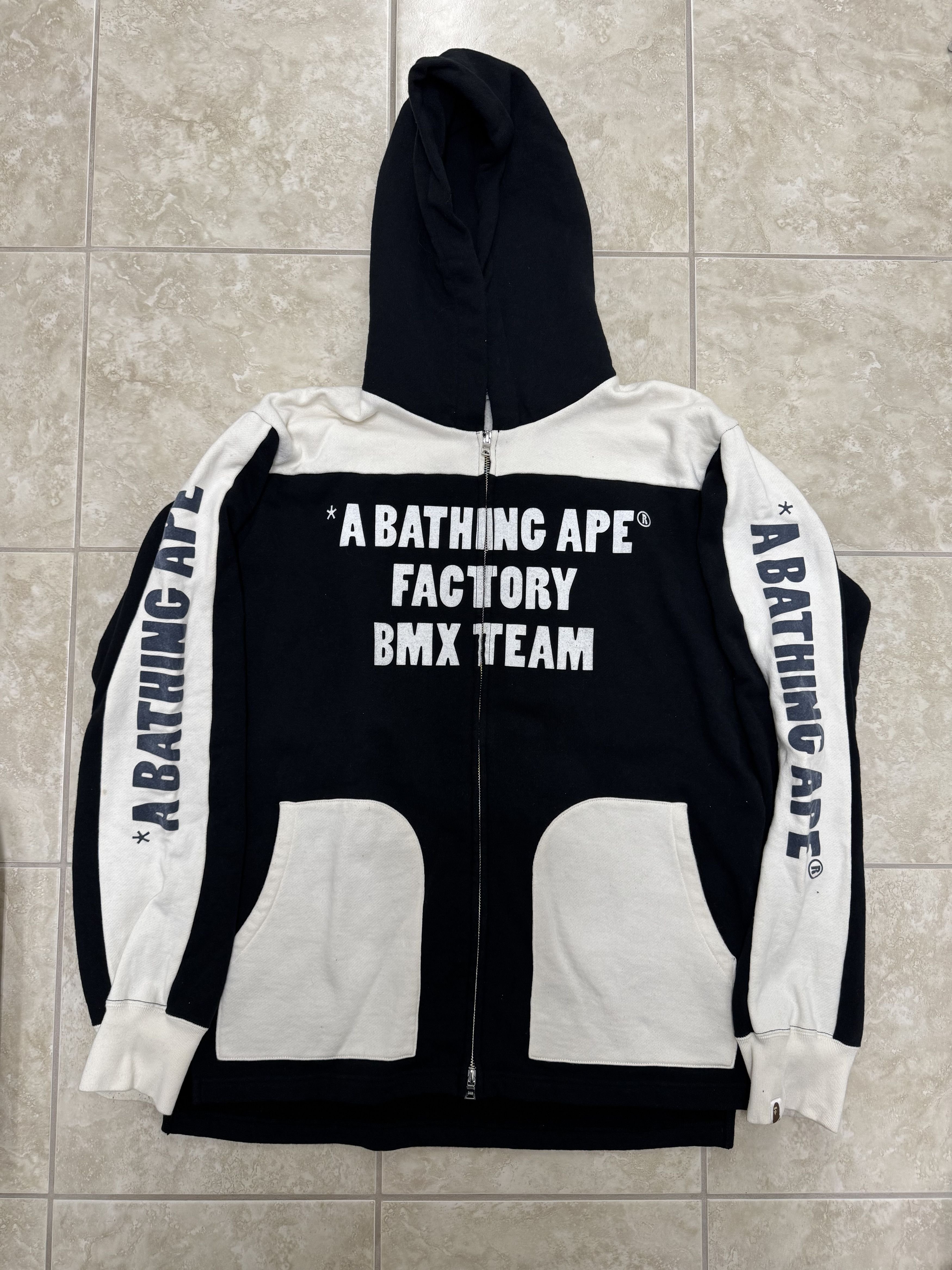 Bape Bape Black & White BMX Team Zip Up Hoodie Mens Extra-Large | Grailed