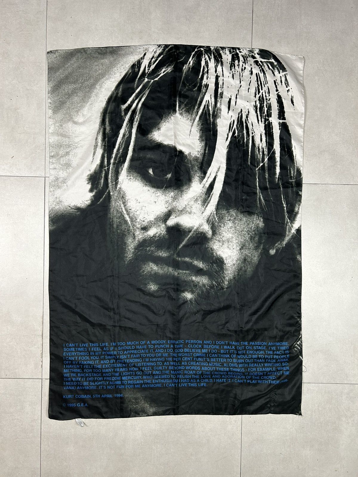 Vintage Vintage Kurt Cobain Nirvana Flag Poster 1995 scarf banner | Grailed