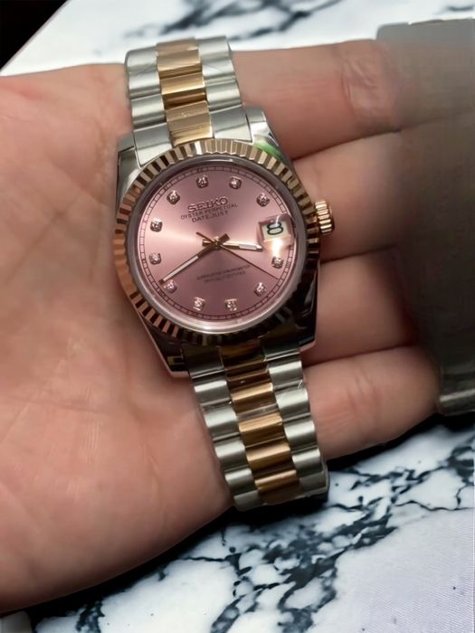 Seiko Seiko Mod Datejust Pink Diamond Dial Rosegold Steel Watch | Grailed