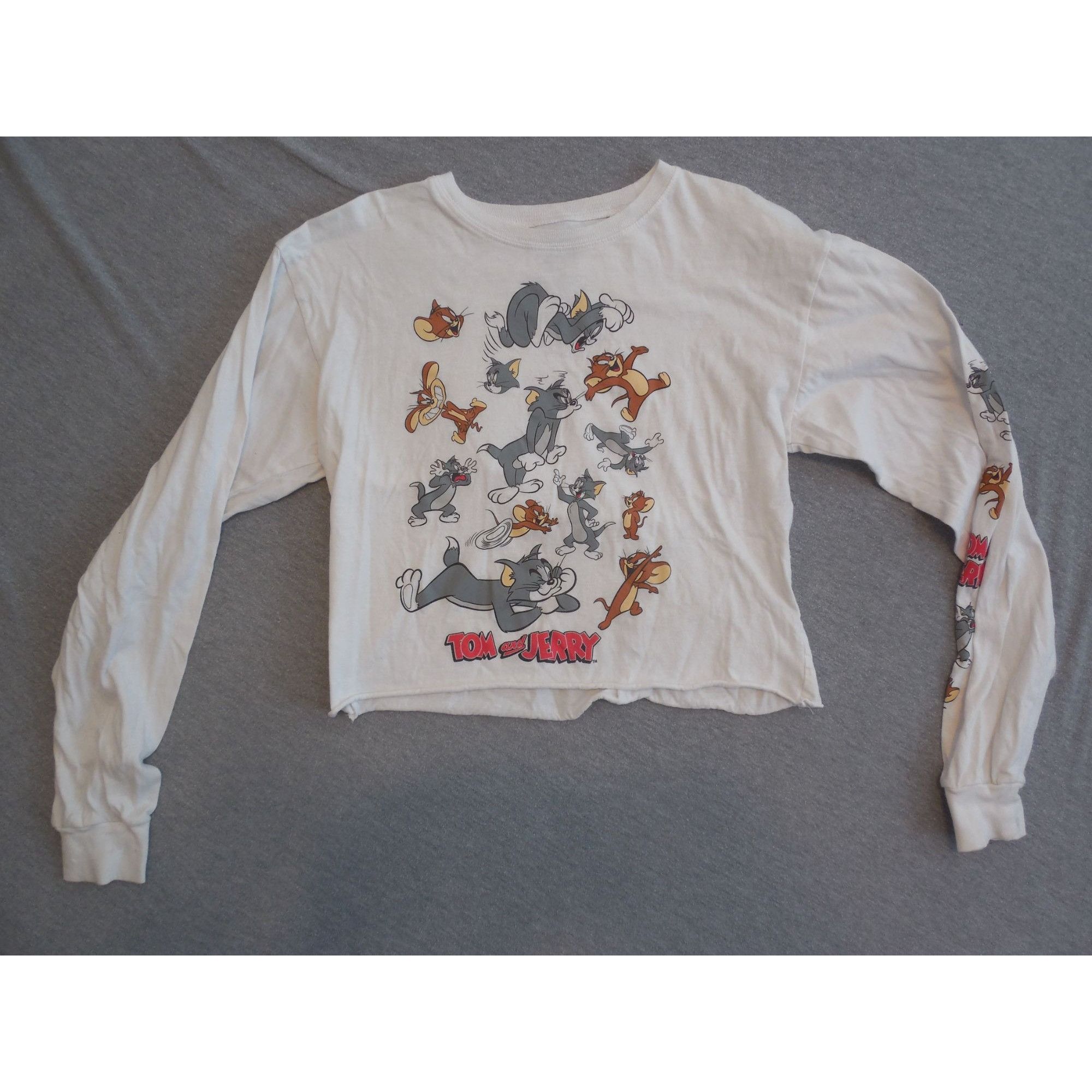 Vintage Tom And Jerry Crop Top Women Sz M Long Sleeve Cartoon Animat ...