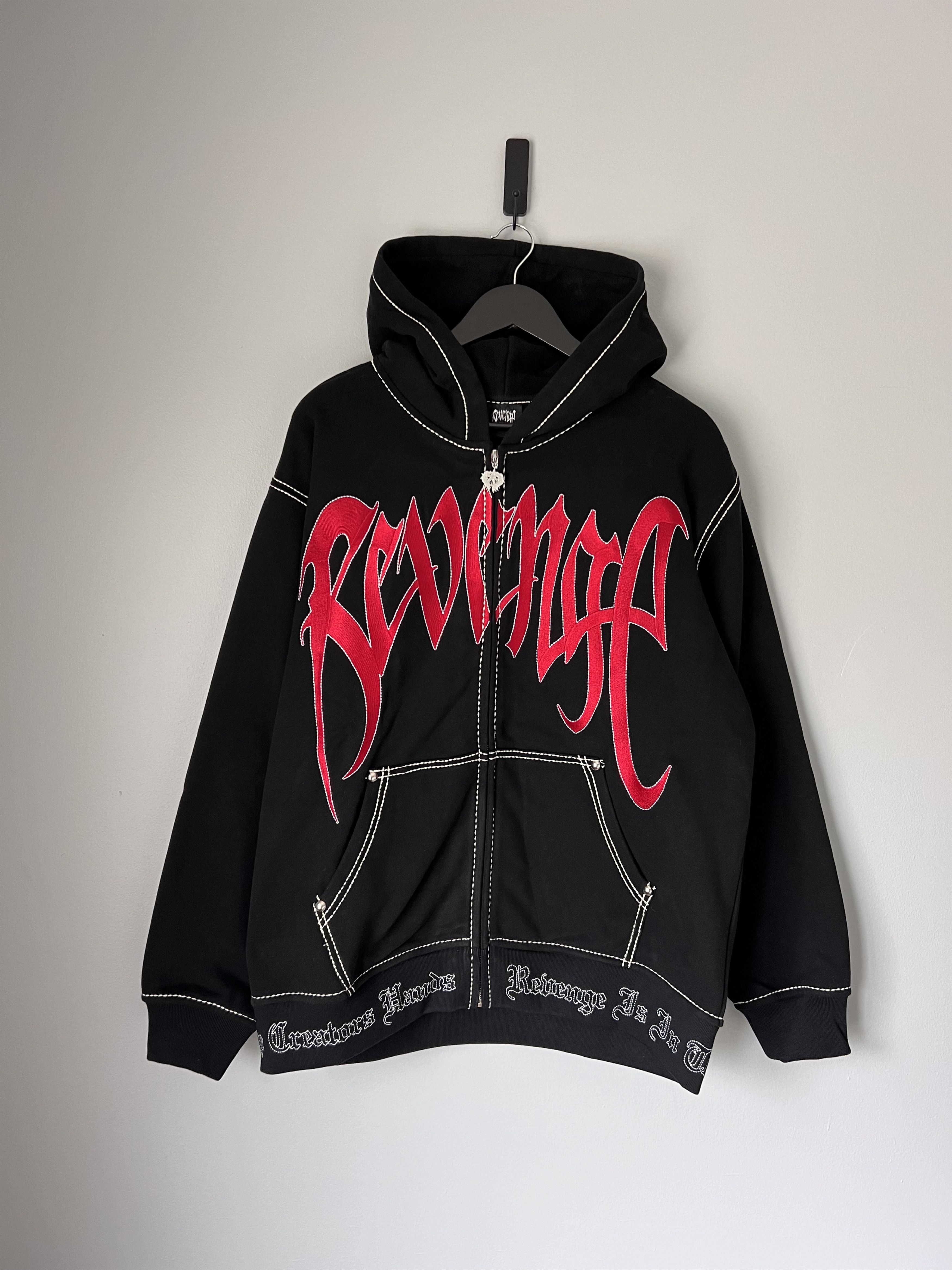 Revenge Revenge Constrast Stitch Embroidered Zip Hoodie in Black | Grailed