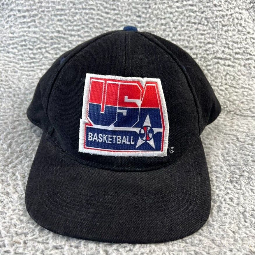 Logo 7 Vintage USA Basketball Snapback Hat Black Patch Logo Dream Team ...