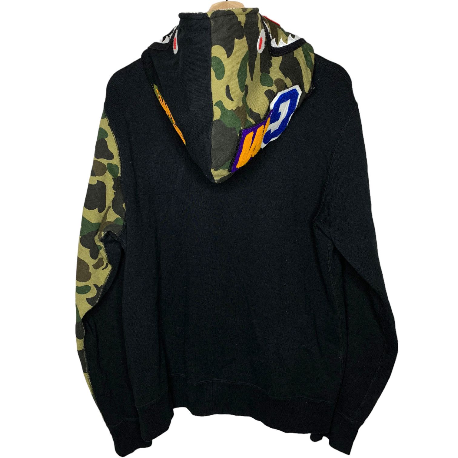 Bape Velcro WGM Half Camo Full-Zip Shark Hoodie (Black) | Grailed