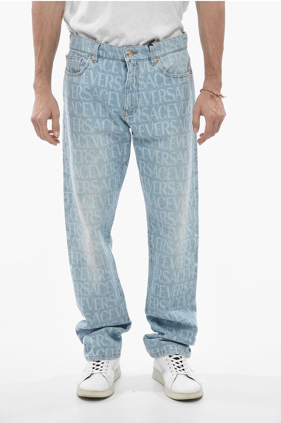 Versace Light Wash MITCHEL Denims with All Over Logoed Pattern | Grailed