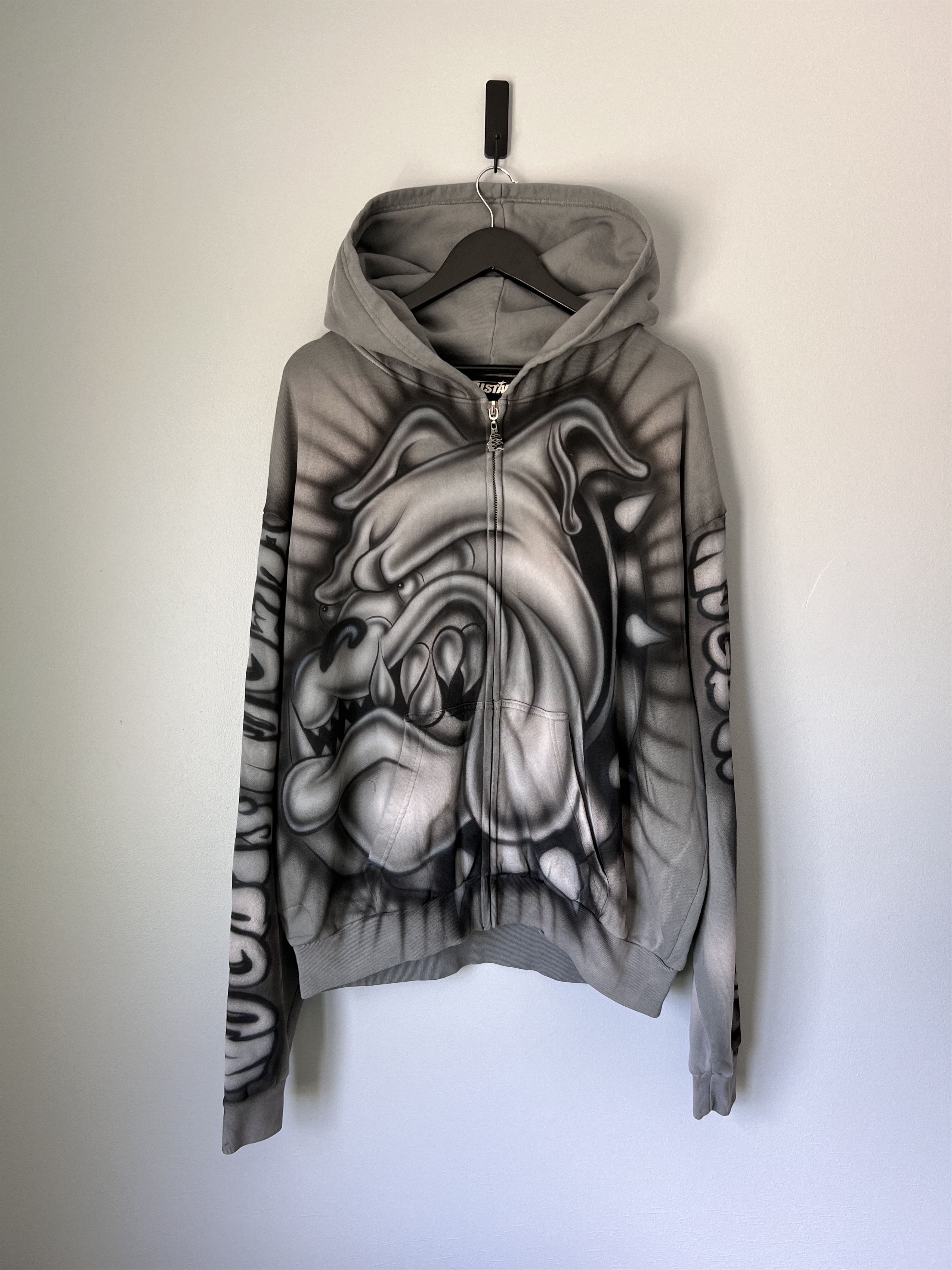 HELLSTAR Hellstar Bulldog Air Brush Zip Up Hoodie in Grey | Grailed