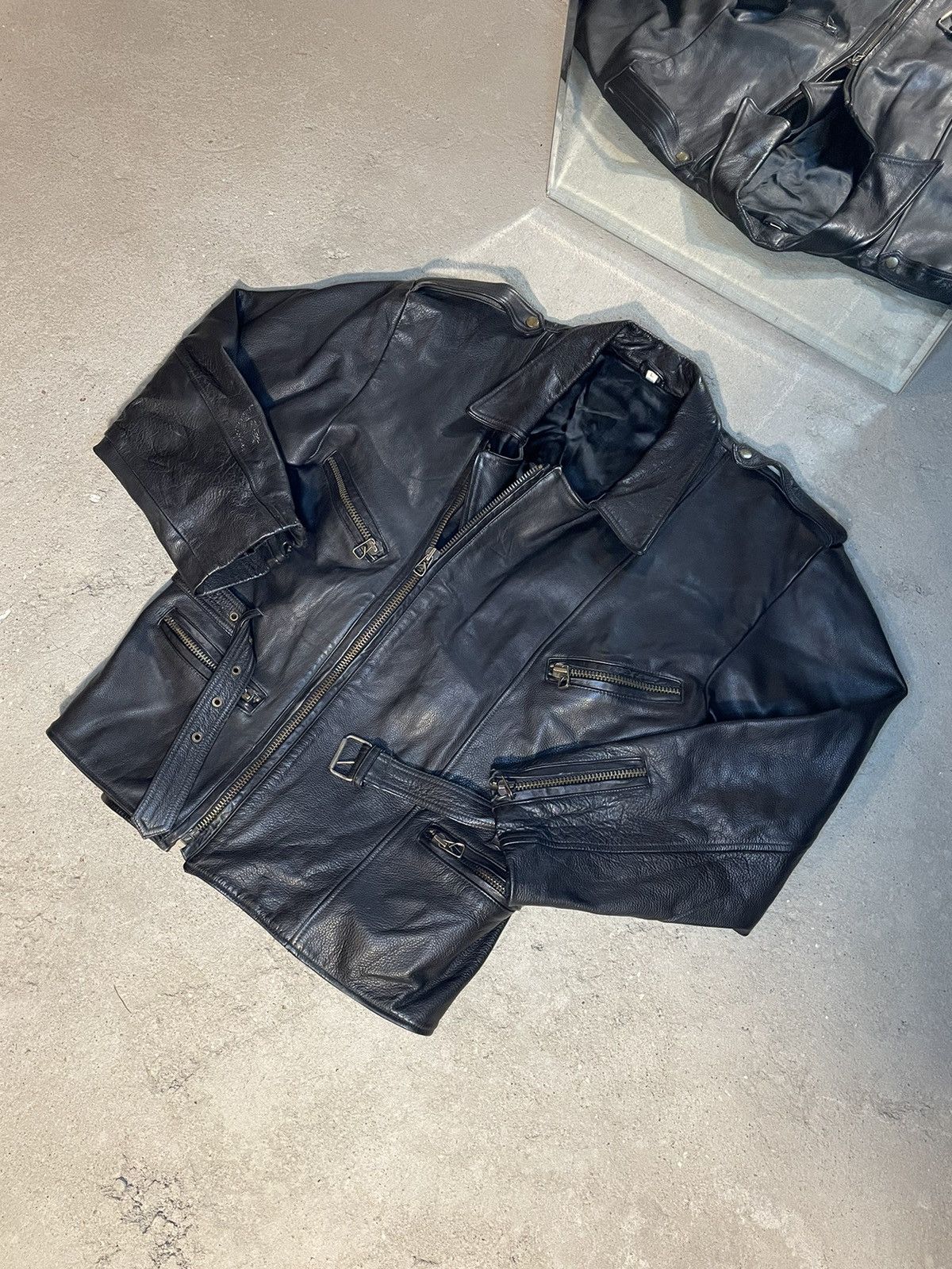 Leather × Leather Jacket × Vintage Vintage Black 100% Natural Leather ...
