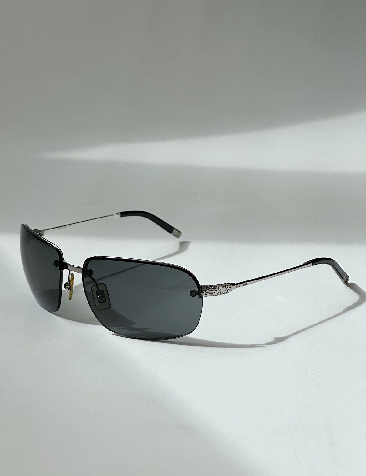 Miu Miu × Prada × Vintage MIU MIU Engraved Logo Rimless Sunglasses ...