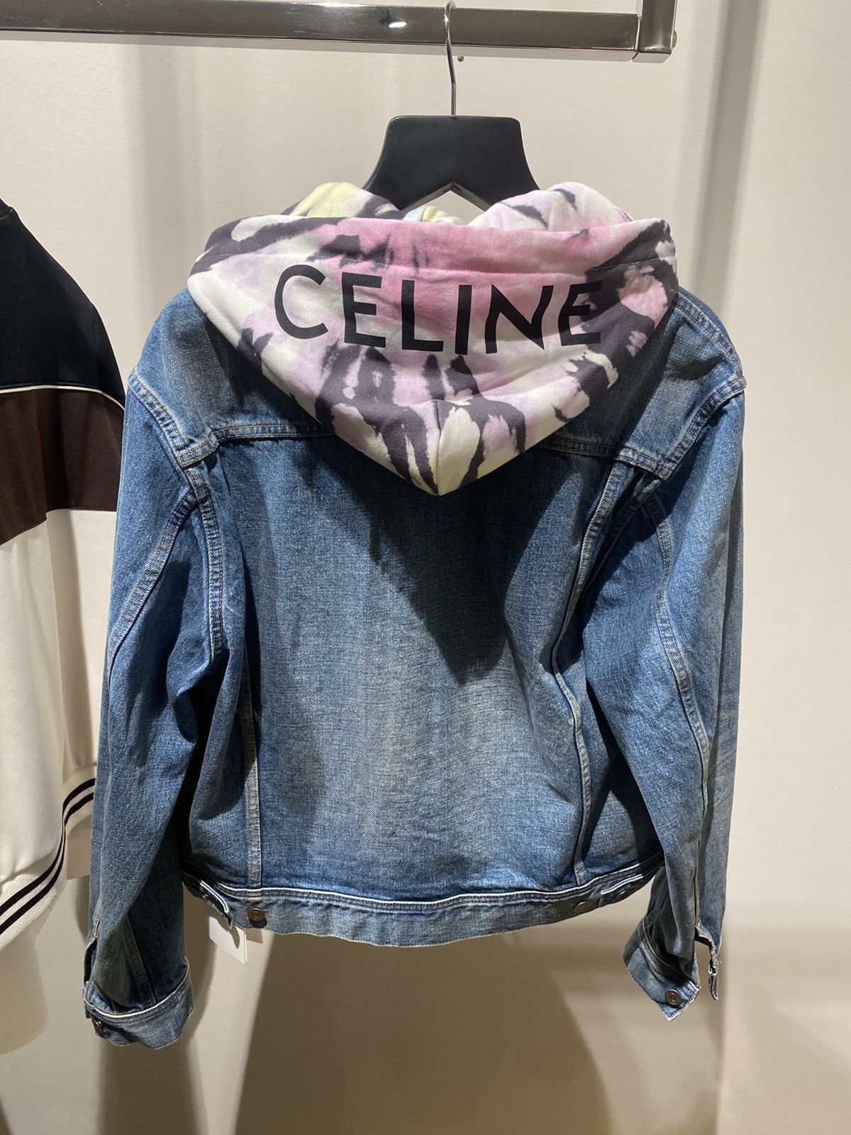 Celine BNWT Celine Denim Jacket with Tie-Dye Logo Hood | Grailed