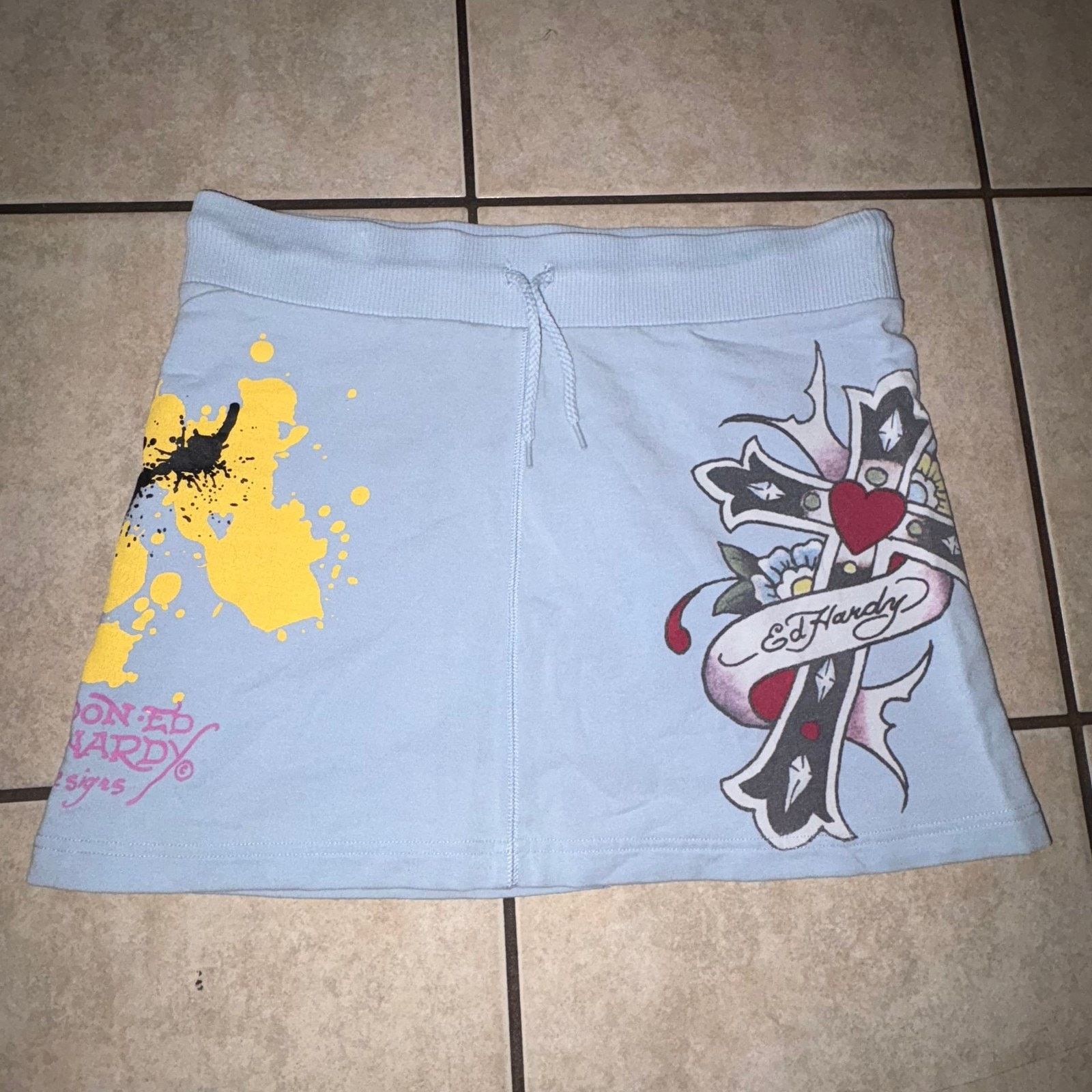 Ed Hardy Vintage Y2K Ed Hardy Intimates Baby Blue Knit Cross 30 | Grailed