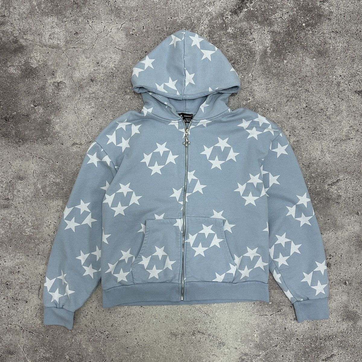 Designer 99based Monogram Baby Blue Heavyweight zip up hoodie Star og ...