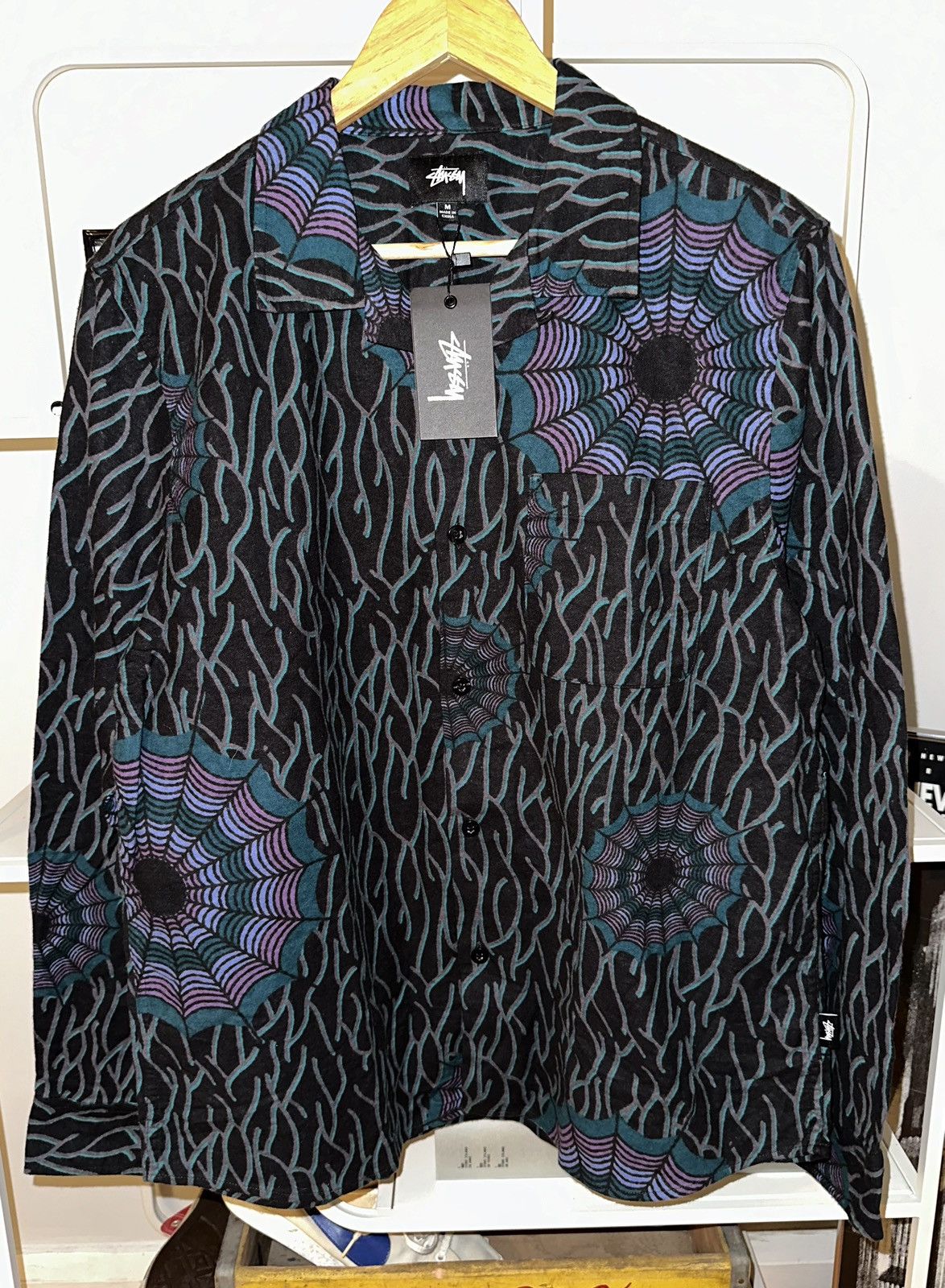 Stussy Stussy Spider Web Loop Collar Flannel Shirt Brand New | Grailed