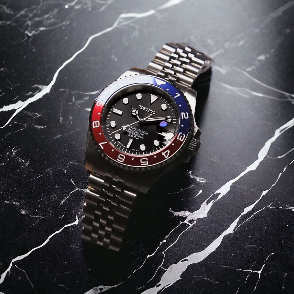 Custom Seiko Mod GMT 2 Pepsi Jubilee Steel Automatic Watch | Grailed