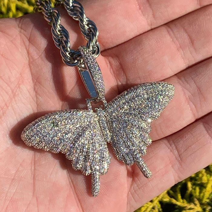 Cuban Link Chain Butterfly Pendant | Butterfly Necklace | Iced ...