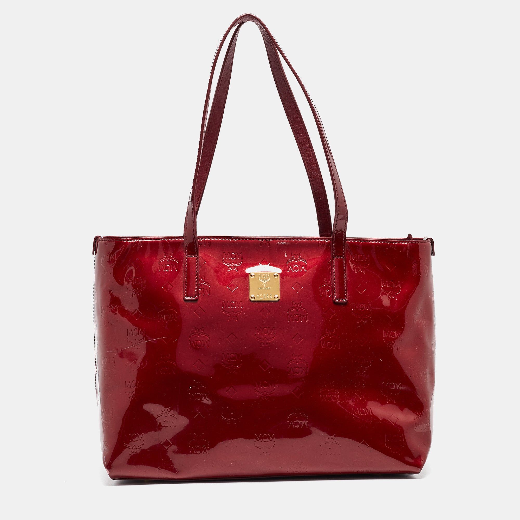 MCM MCM Dark Red Visetos Patent Leather Tote | Grailed