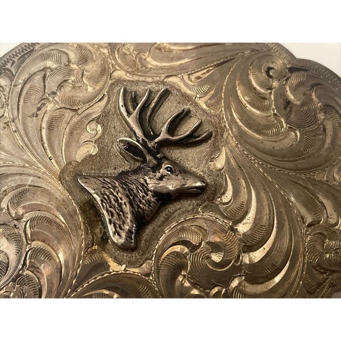 Vintage Sterling Overlay Belt Buckle Buck Deer R.A. Guthrie Designs ...