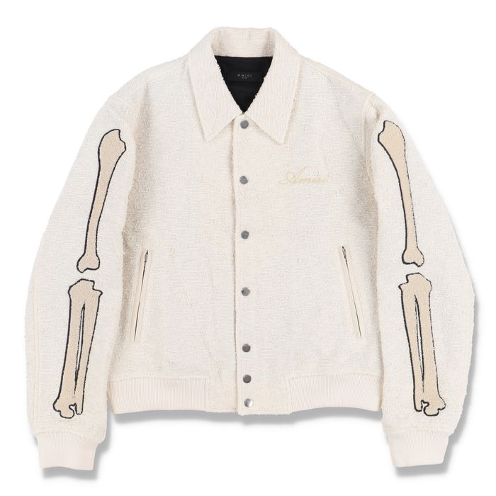 Amiri Alabaster Bones Embroidered Logo Varsity Jacket | Grailed