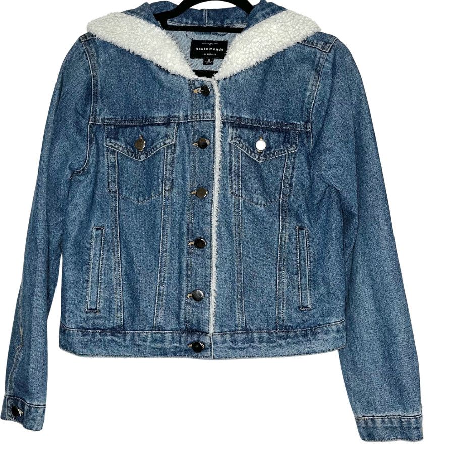 Other Haute Monde Denim Jacket Faux Fur Hood Button Closure S | Grailed