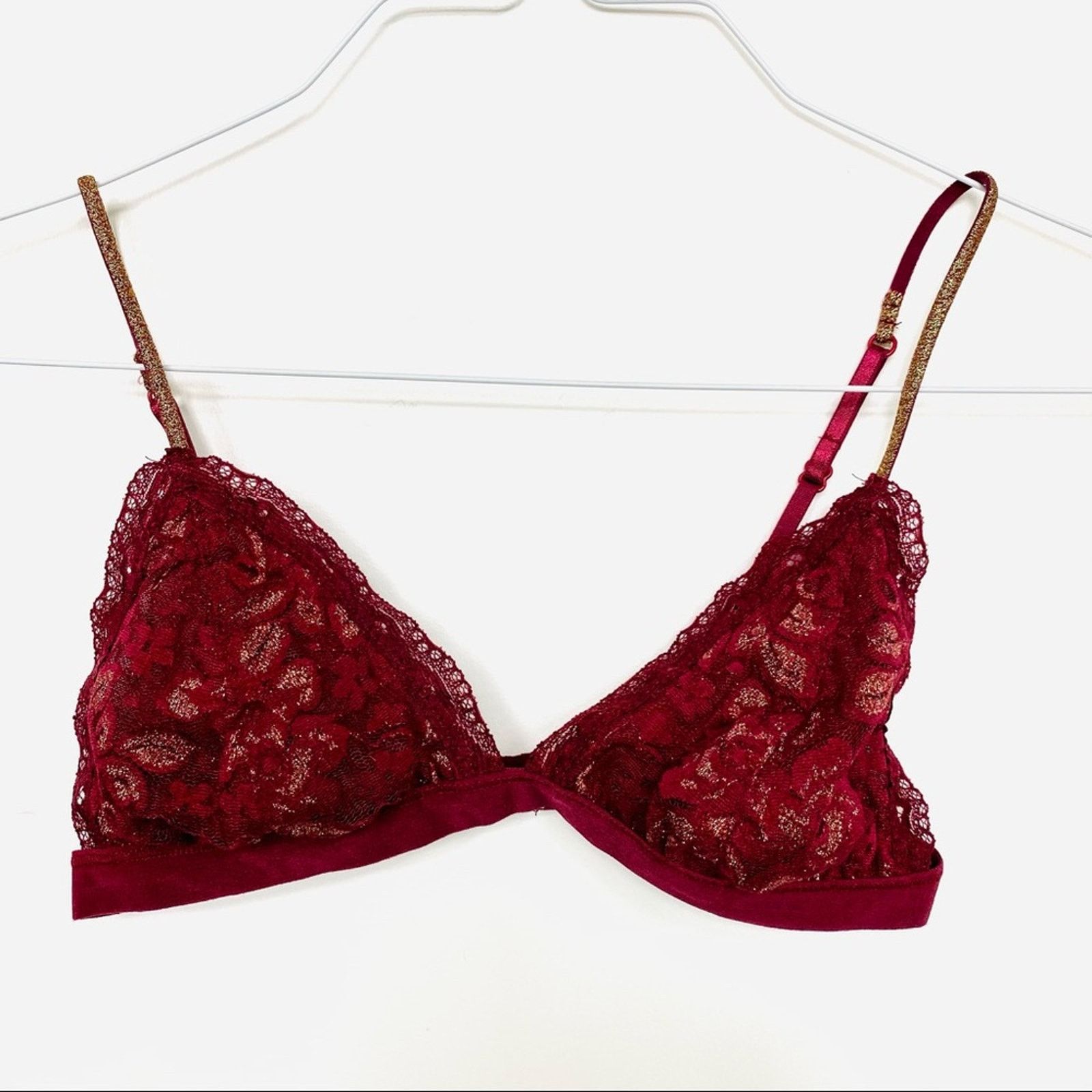 Victoria's Secret NEW VICTORIA SECRET Red Burgundy Gold Lace Triangle ...