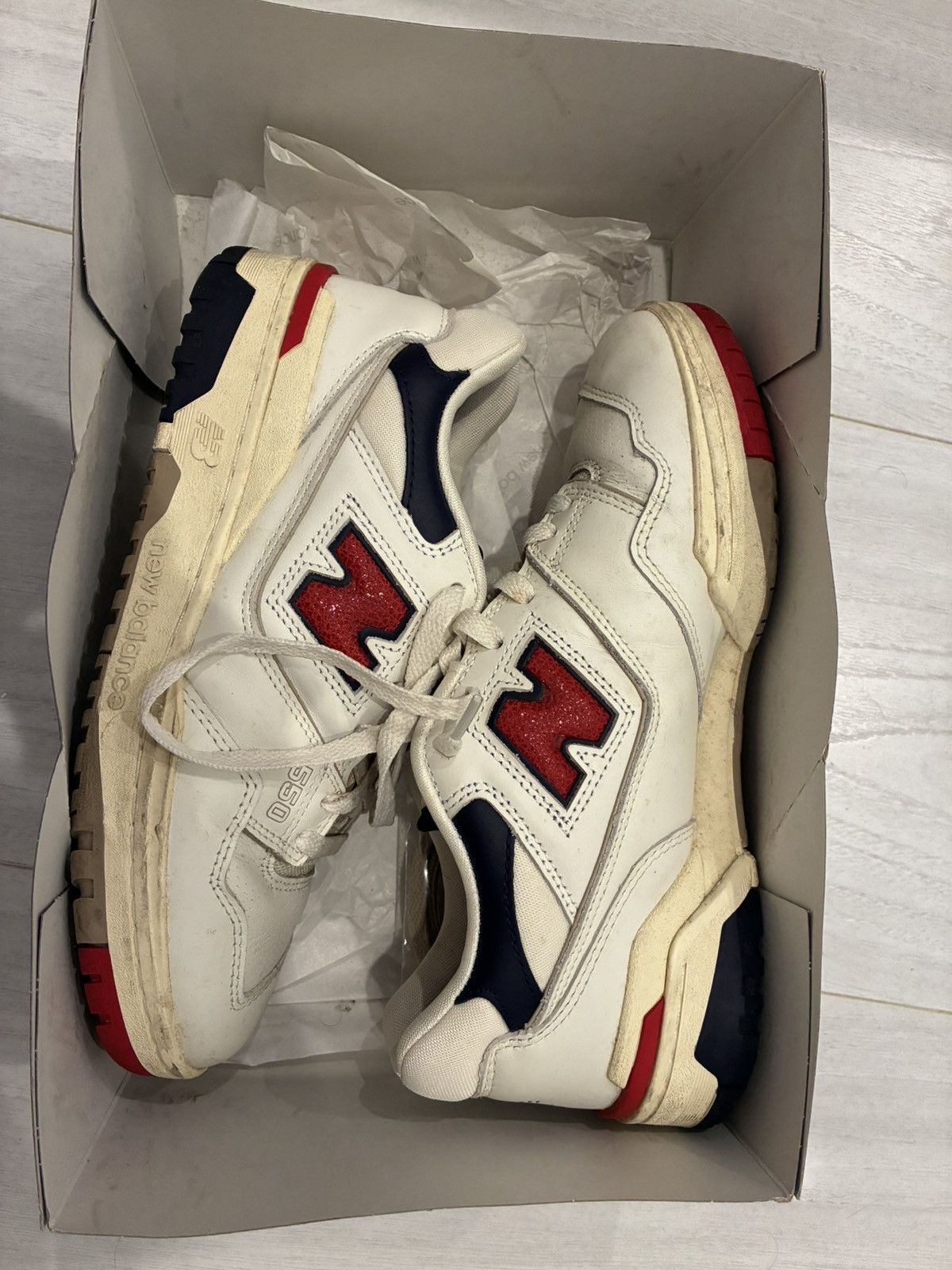 Aime Leon Dore × New Balance Cream Navy Red ALD X New Balance 550 | Grailed