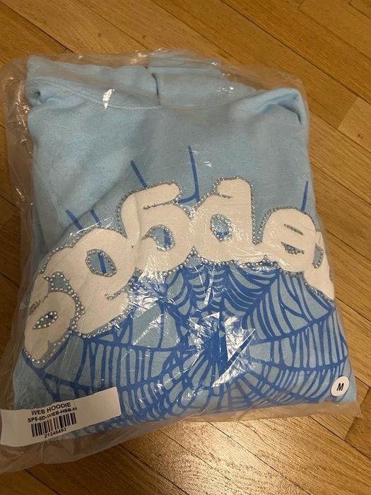 Streetwear sp5der baby blue hoodie | Grailed