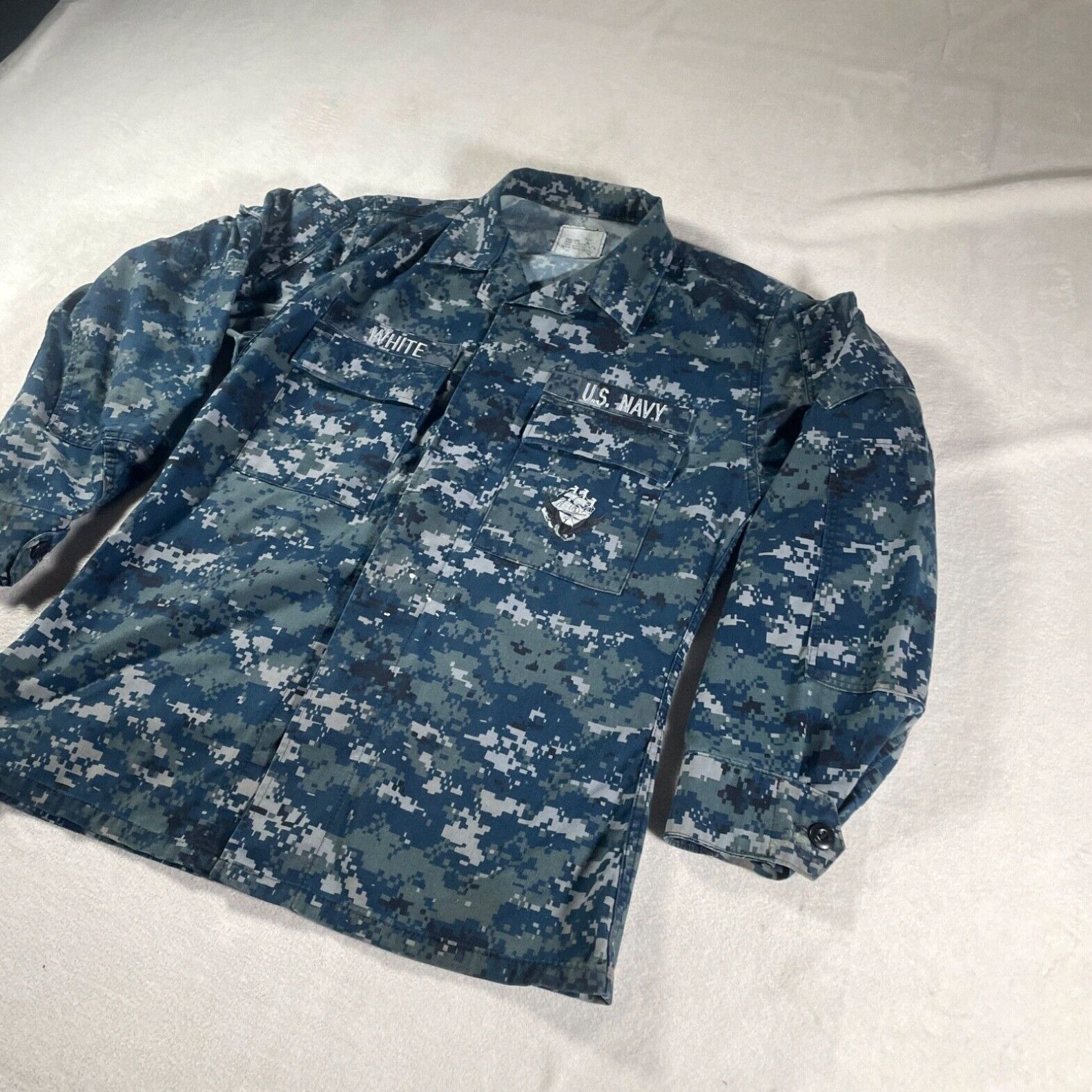 Vintage US Navy Jacket Mens Small Long Blue Digital Camo Utility ...