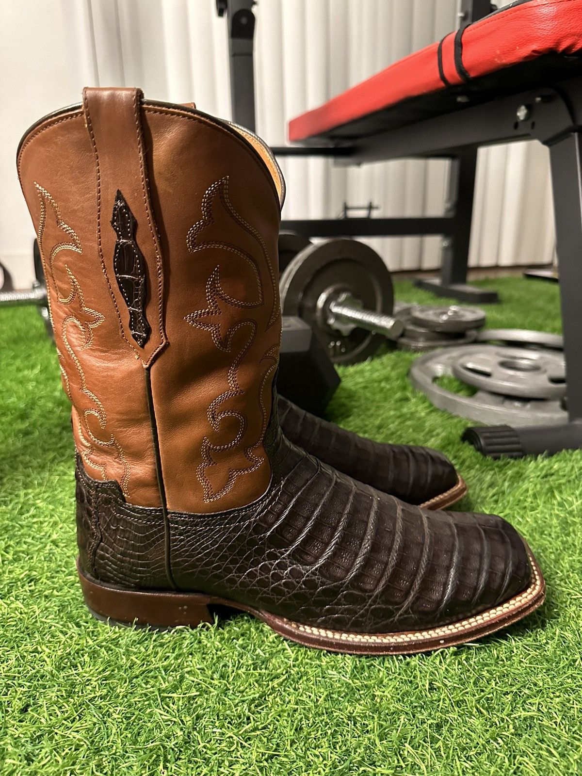 Tony Lama TONY LAMA BURNISHED CAIMAN BELLY WESTERN COWBOY BOOTS | Grailed