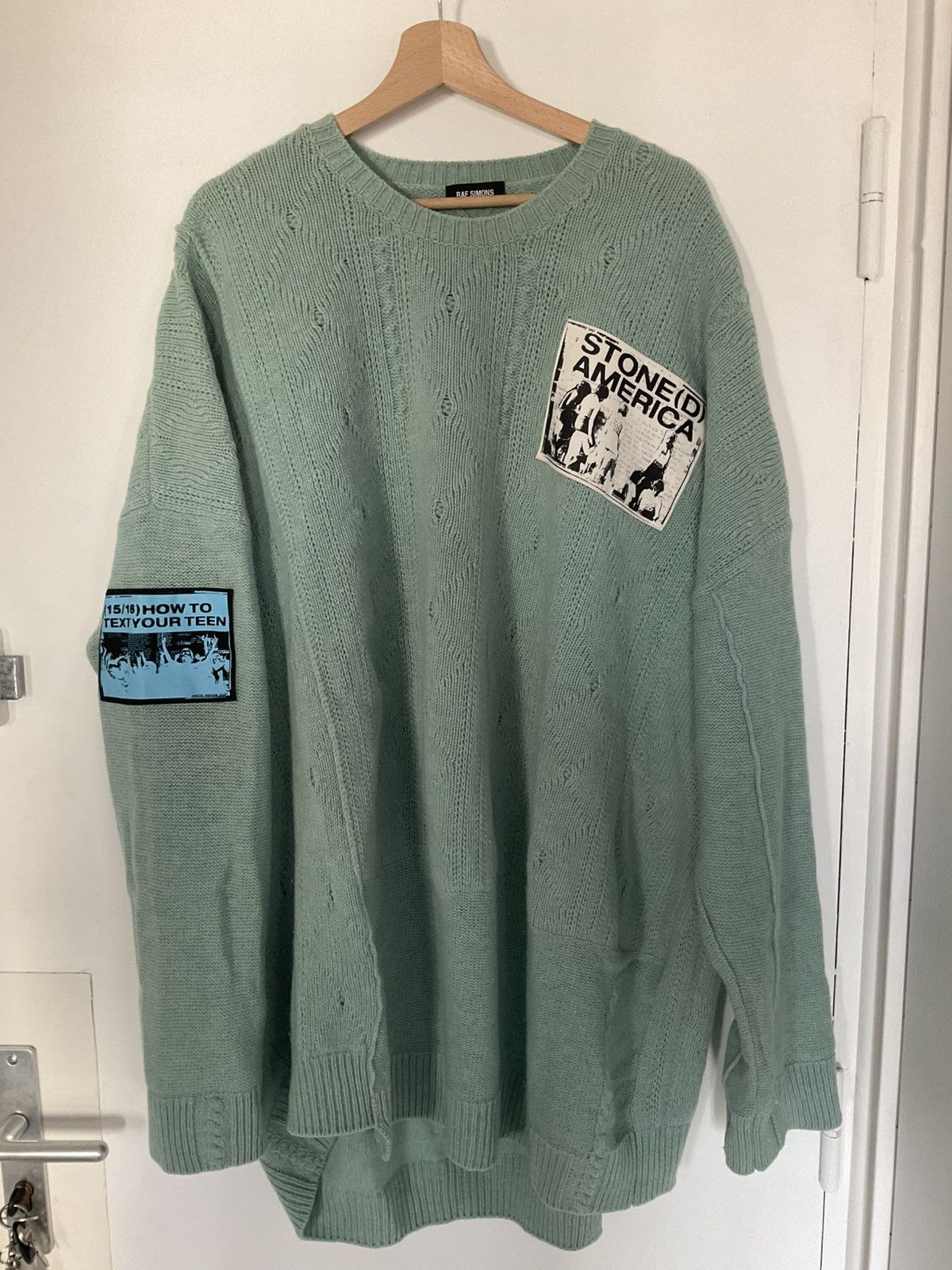 Raf Simons Oversized Raf Simons Merino Knit Sweater with Patches | Grailed