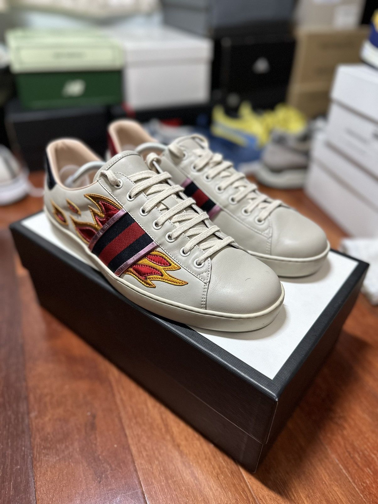 Gucci Gucci Ace Flame Metallic Beige | Grailed
