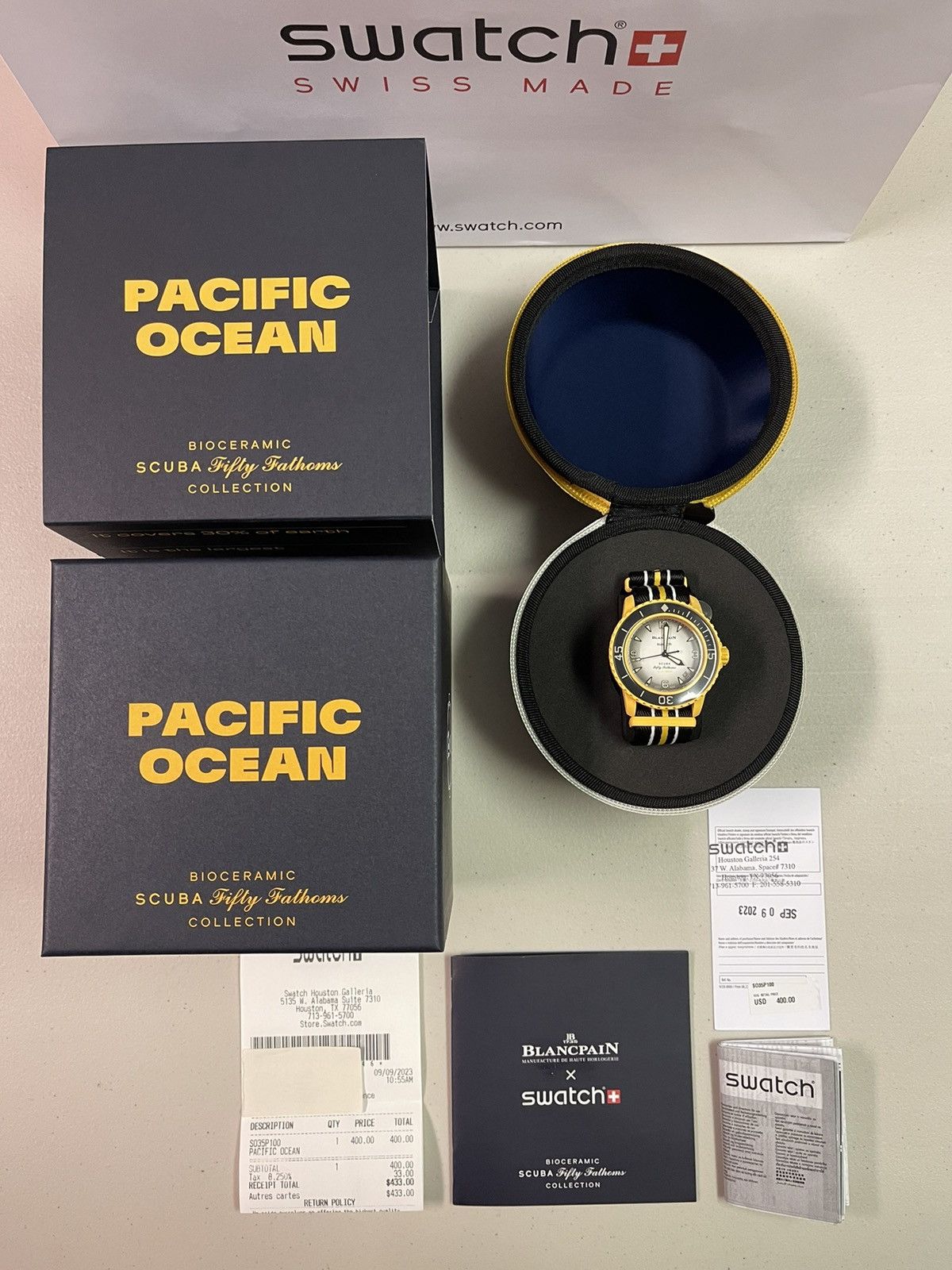 Swatch Blancpain X Swatch Scuba FIFTY FATHOMS Pacific Ocean Receipt ...