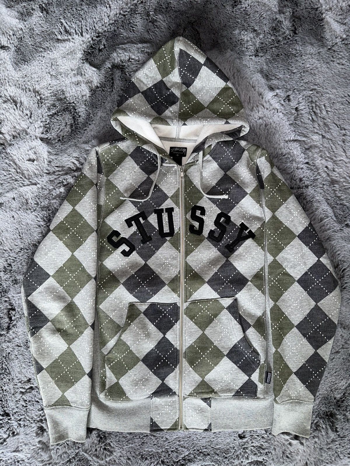 Designer × Streetwear × Stussy Vintage Stussy Spellout Argyle Hoodie ...