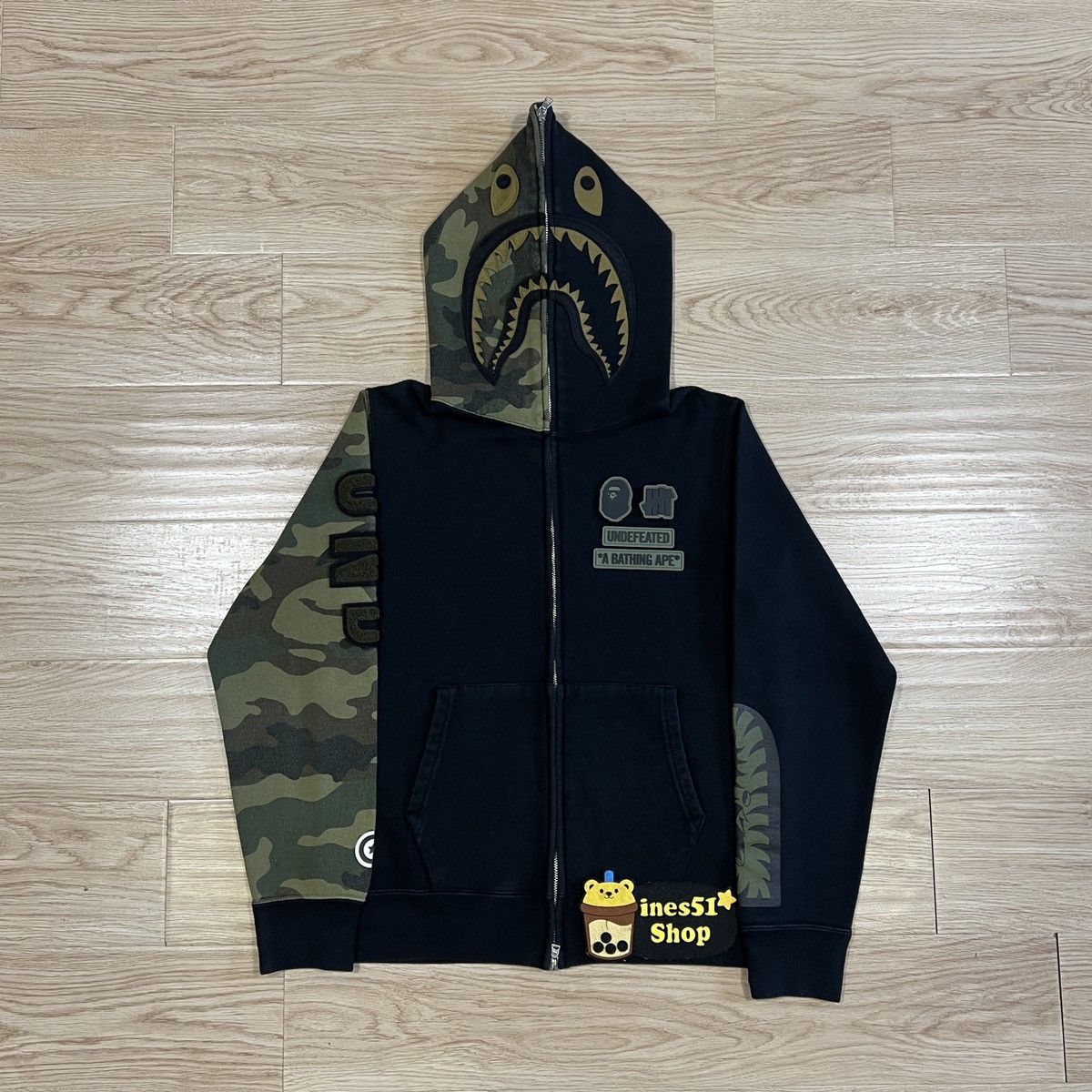 Bape × Undefeated Bape x Undefeated Woodland Camo Shark Full Zip Hoodie | Grailed
