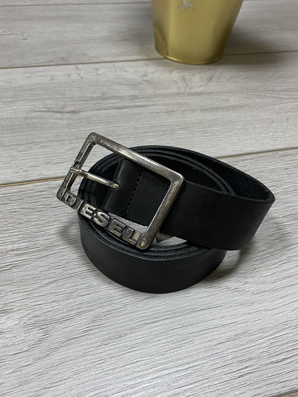 Diesel Diesel vintage leather Italy belt metallic buckle big logo | Grailed