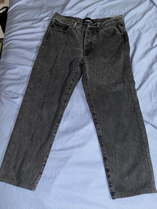 Menace EMBOSSED TARGET LOGO DENIM PANTS | Grailed