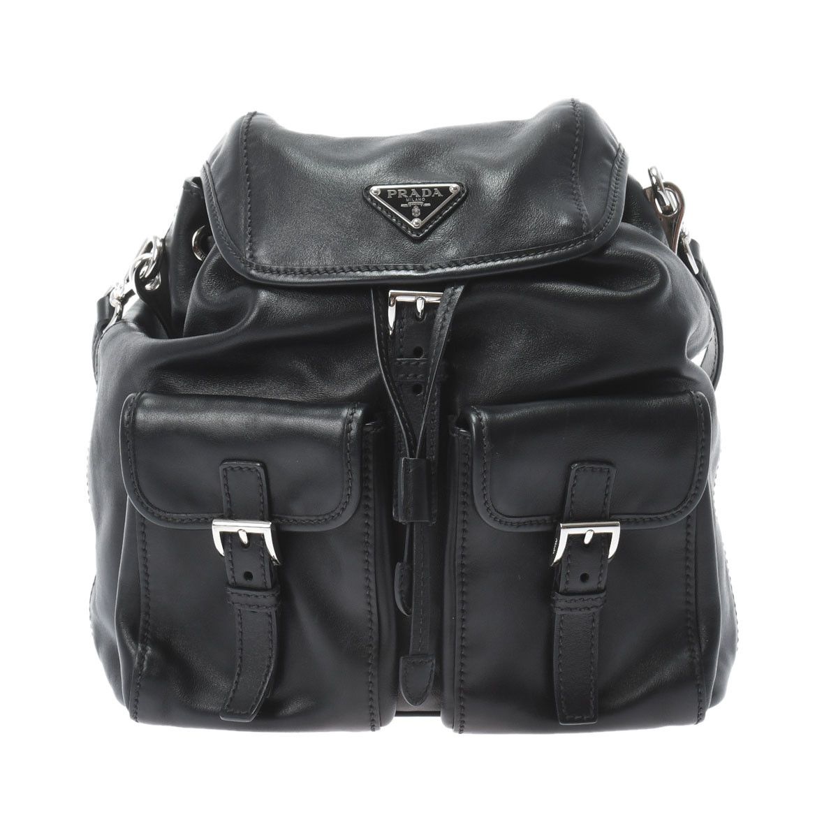 Prada Prada Metal Fittings Soft Calf Shoulder Bag Black Silver | Grailed