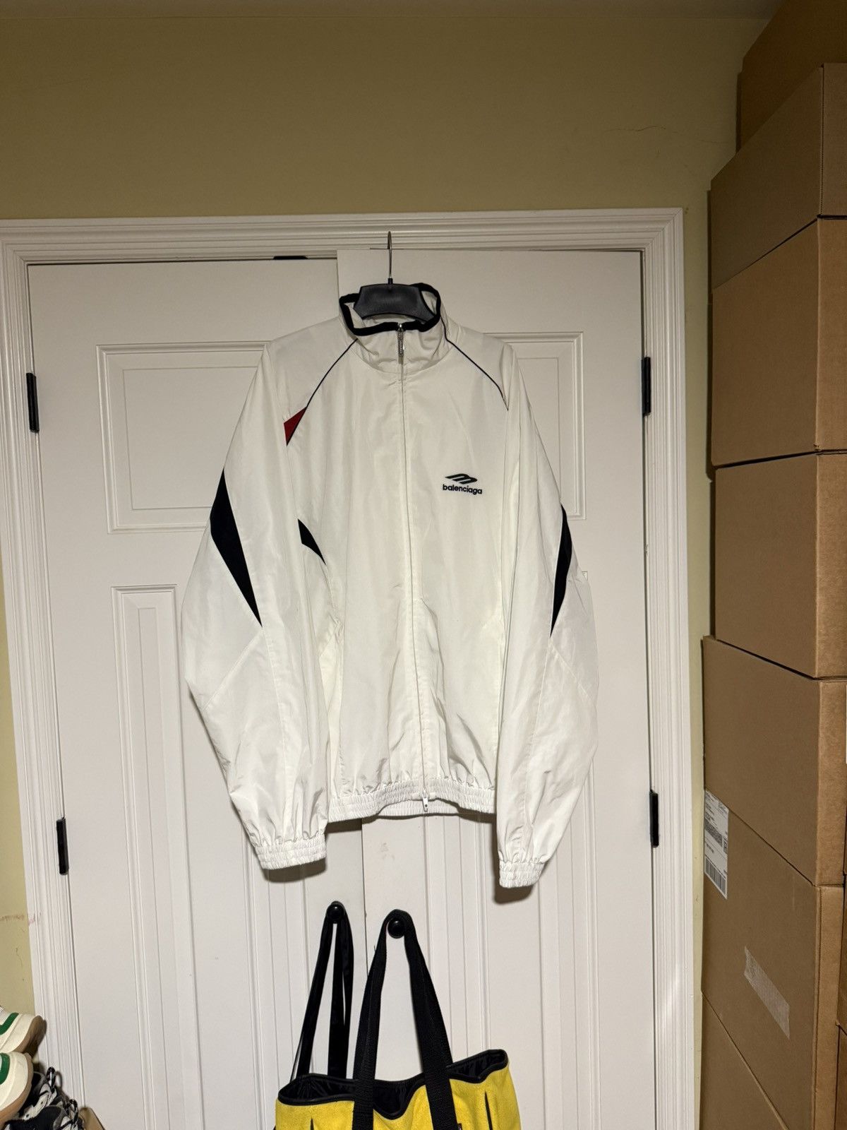 Balenciaga Balenciaga White/Red Sporty Track Zip-Up Jacket | Grailed