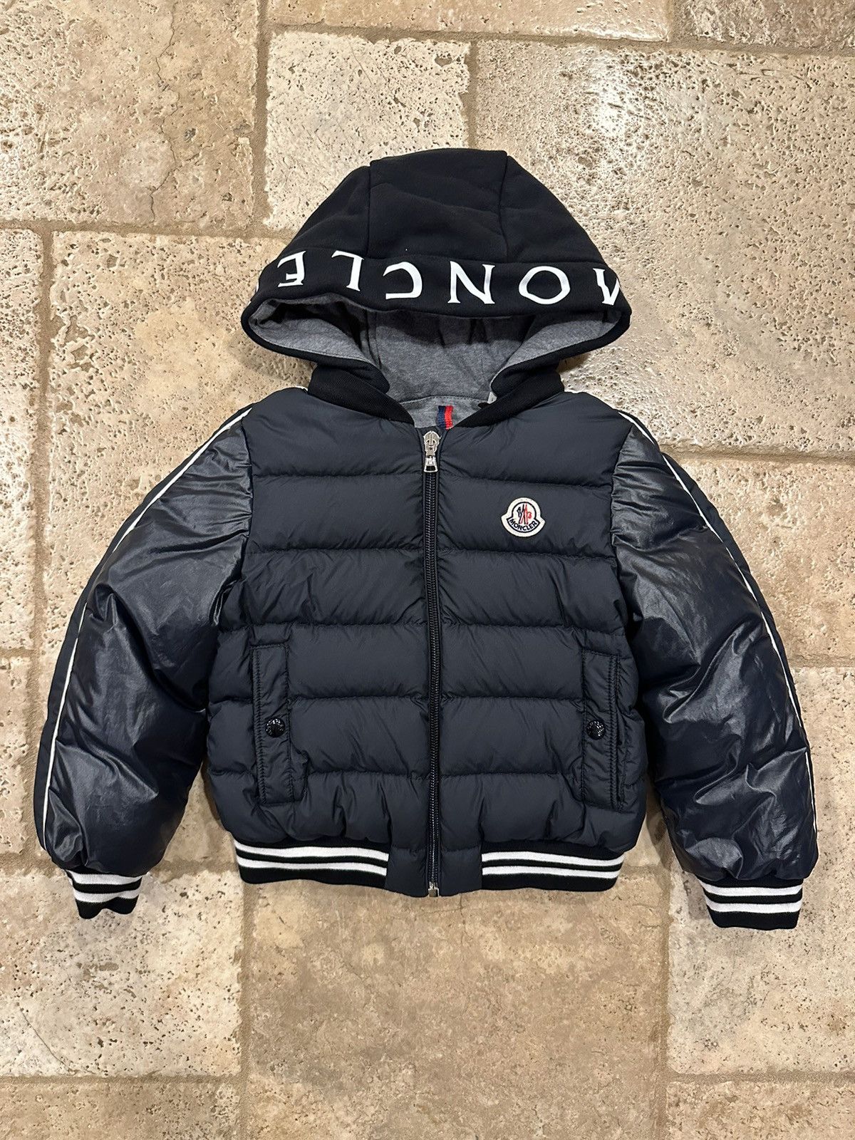 Moncler Moncler Kids 3A Black Puffer Hood Logo Jacket | Grailed