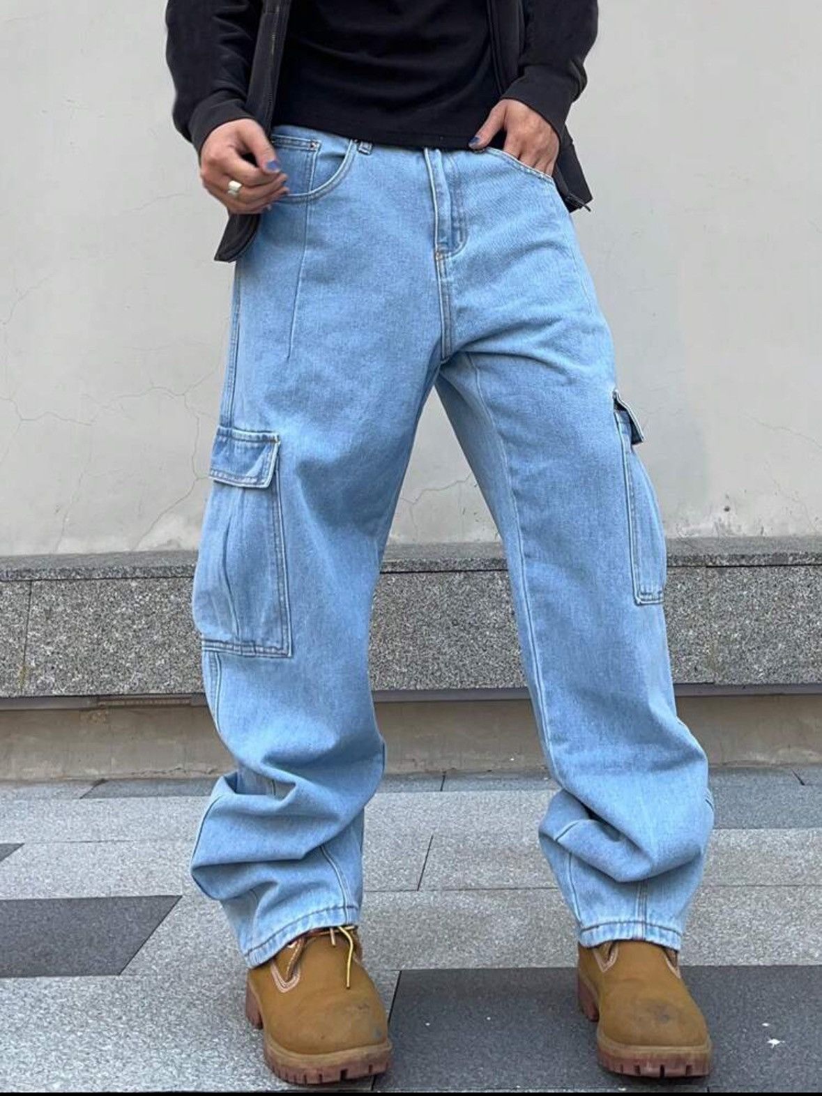 Streetwear Japan Korean Drip Stack Baggy trap, Flared Jeans light blue ...