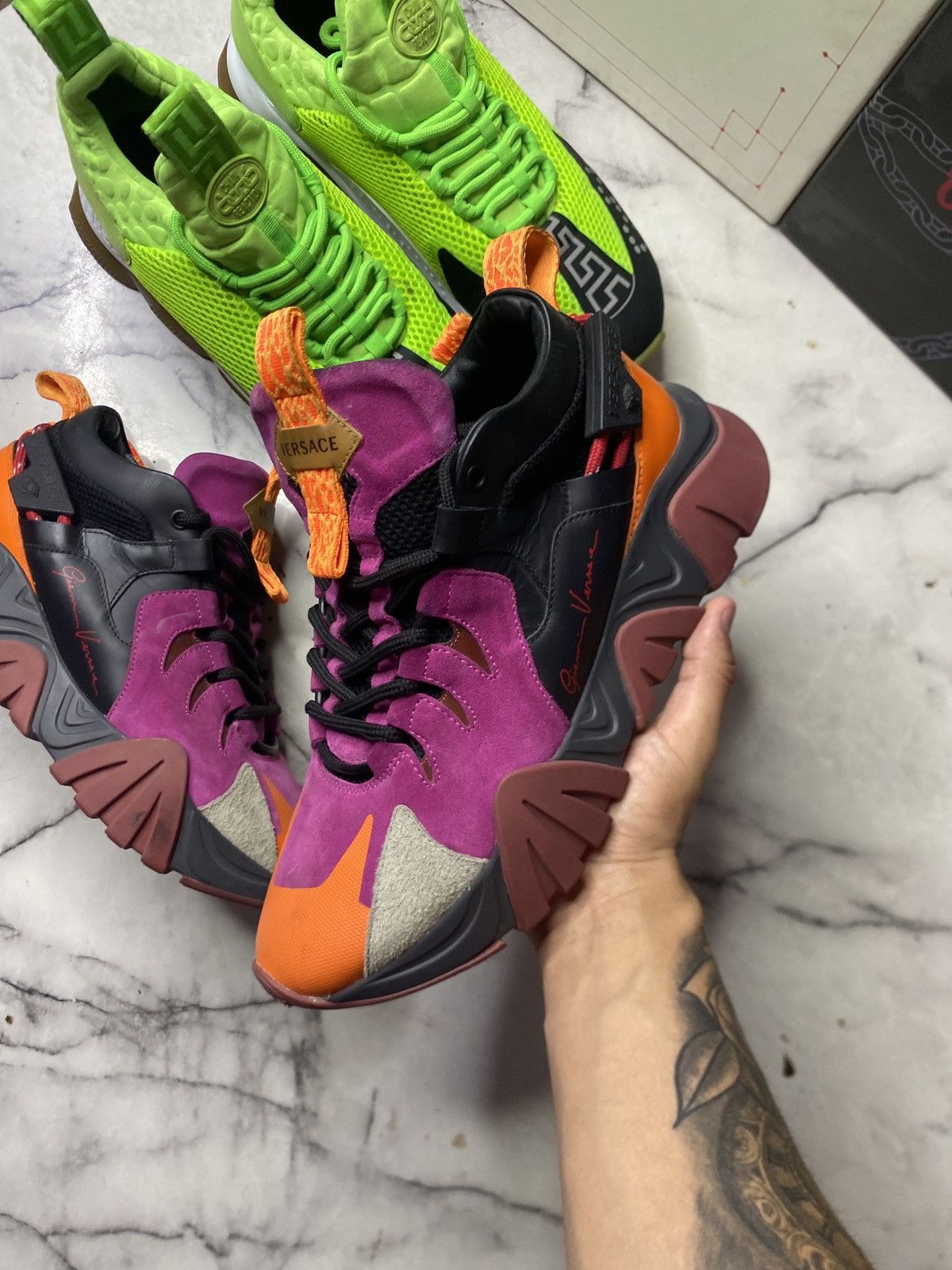 Versace Versace squalo pink/orange trainer | Grailed