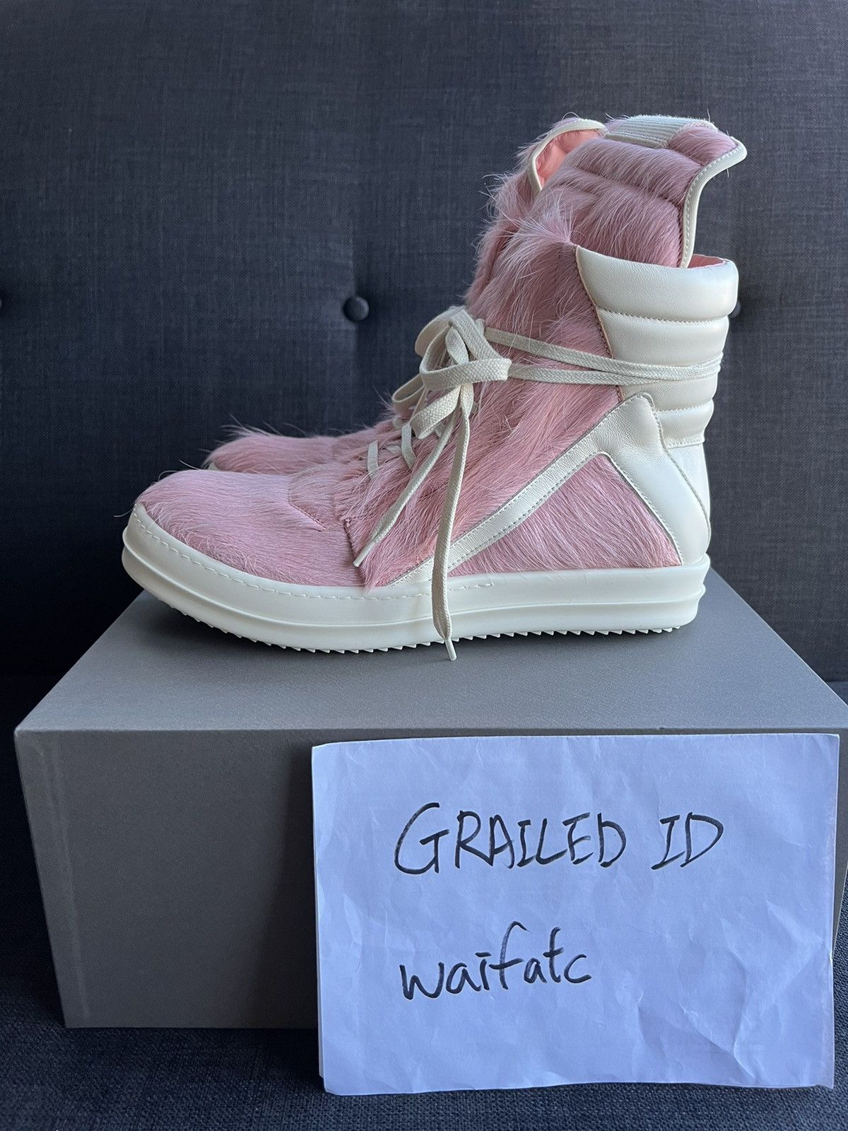 Rick Owens RICK OWENS STROBE PONY LEATHER PINK MILK GEOBASKETS | Grailed