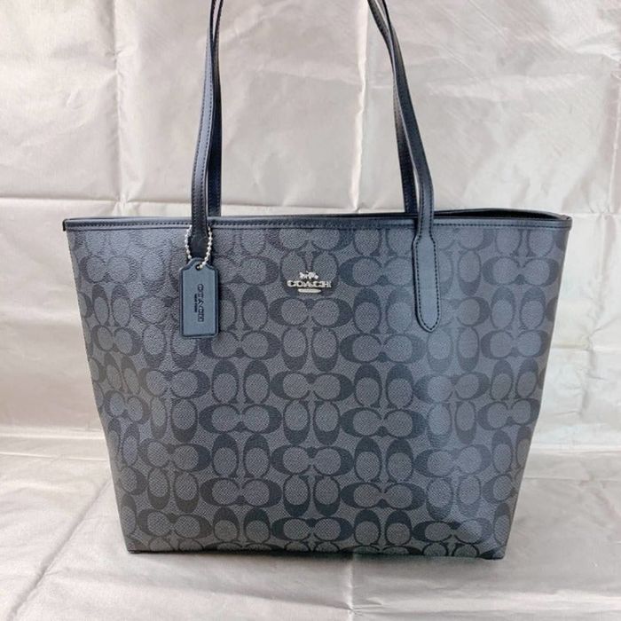 Coach Coach 5696 Black Grey Signature Coated Canvas City Tote | Grailed