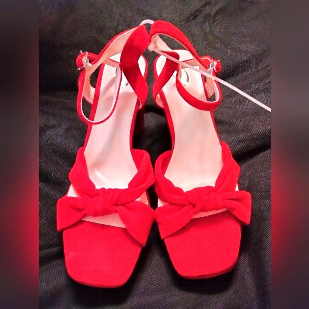 Designer Red Suede Platform Stiletto Open Toe Heels | Grailed