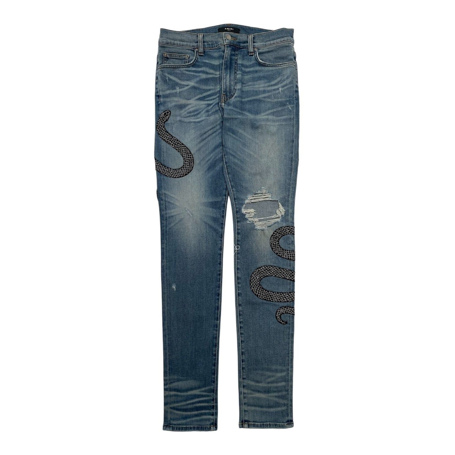 Amiri Amiri Glitter Snake Patch Broken Jeans Classic Indigo | Grailed