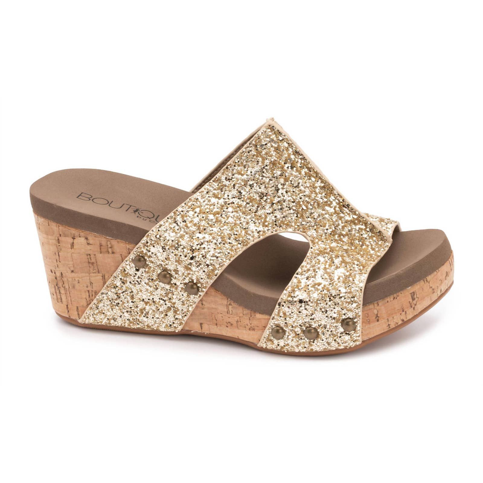 Designer CORKYS FOOTWEAR Oasis Wedge Shoe In Gold Glitter | Grailed