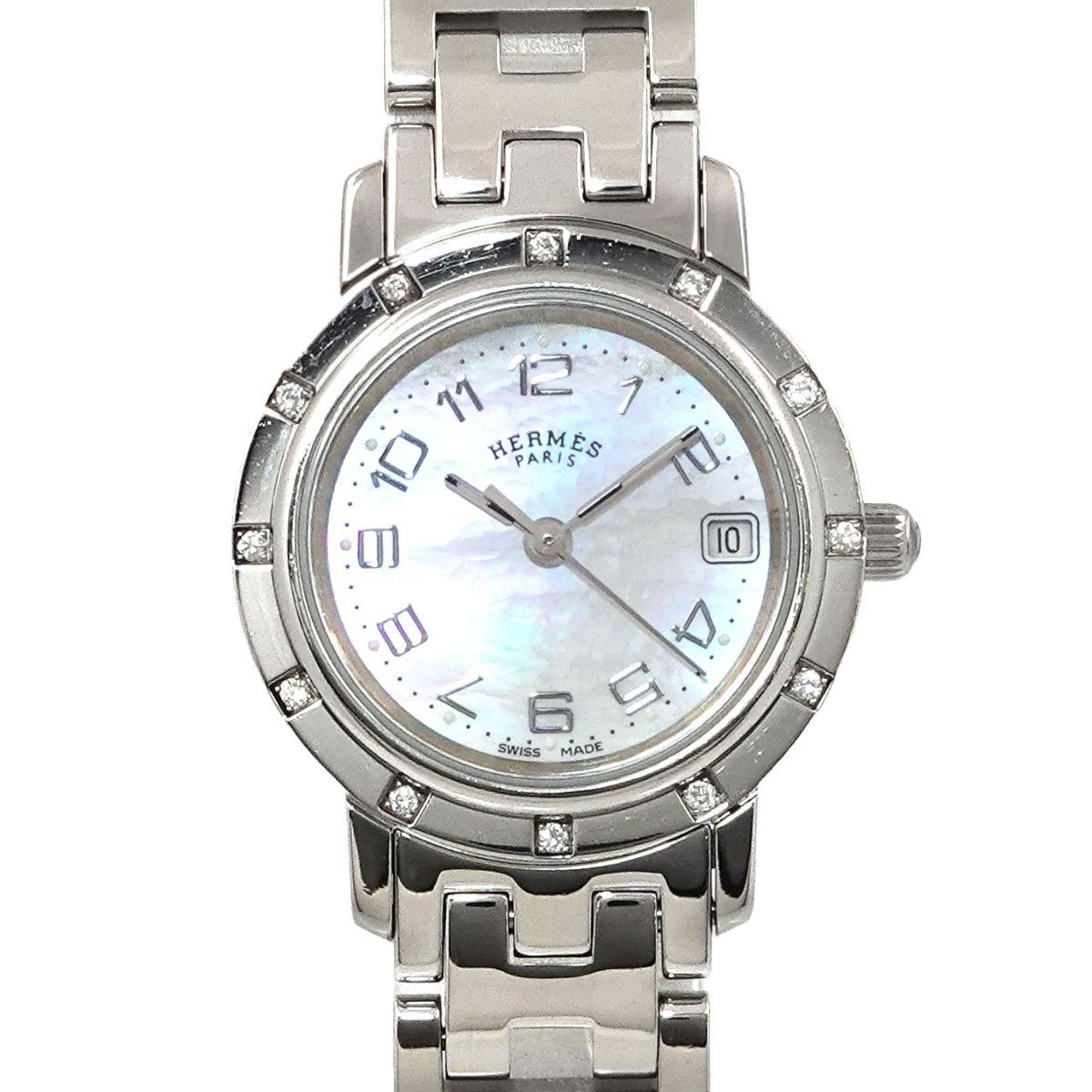 Hermes Hermes Clipper Nacle CL4 230 Ladies Watch 12P Diamond Bezel ...